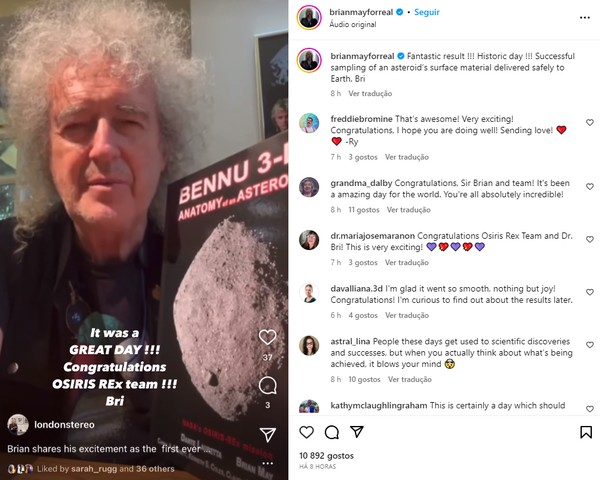 Guitarrista do Queen, astrofísico Brian May integrou missão de coleta ...